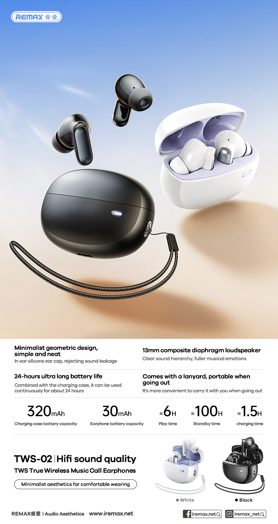 REMAX TW02 – Audífonos Bluetooth True Wireless (TWS) – MYF Importadora